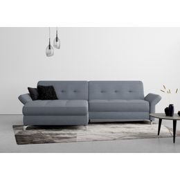 Ecksofa Home Affaire "Maredo L-Form", blau (graublau), B:284cm H:89cm T:179cm, 100% Polyester, Sofas, Ecksofa, Federkern, wahlweise auch mit Kopfteil- und Armlehnverstellung