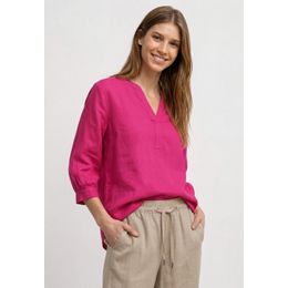 Shirtbluse Street One, Damen, Gr. 42, magenta dream, Web, 55% Leinen, 45% Viskose, unifarben, klassisch normal, Rundhals, B&uuml;ndchen, Blusen, mit geschlitztem Rundhalsausschnitt