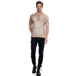 T-Shirt Rusty Neal, Herren, Gr. L, braun (camelfarben), 100% Baumwolle, bedruckt, normal, ohne Ausschnitt, Shirts T-Shirt, mit seitlichem Print