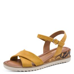 Keilsandalette Tamaris, Damen, Gr. 36, gelb, Textil, Veloursleder, unifarben, Schuhe, Riemchensandale, Sommerschuh in veganer Verarbeitung