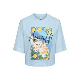 T-Shirt Only "ONLVEGA NEW S/S VIBE TOP BOX JRS", Damen, Gr. L, winter sky print:amalfi, Jersey, Obermaterial: 100% Baumwolle, bedruckt, regular fit normal, Rundhals, Shirts T-Shirt, Baumwolle, regular fit, Rundhals