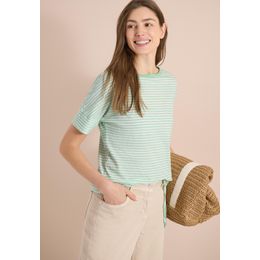 Rundhalsshirt Cecil, Damen, Gr. L (42), juicy lime, Web, 100% Baumwolle, gestreift, comfort fit normal, Rundhals, B&uuml;ndchen, Shirts Rundhalsshirt, mit Rundhalsausschnitt