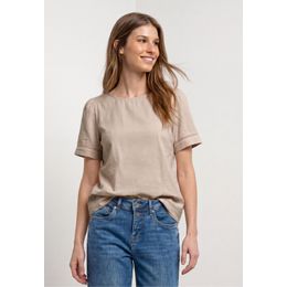 Shirtbluse Street One, Damen, Gr. 40, clay sand, Web, 100% Baumwolle, unifarben, klassisch normal, Rundhals, B&uuml;ndchen, Blusen, mit Rundhalsausschnitt