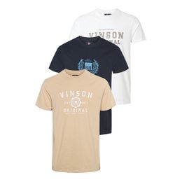 Kurzarmhemd VINSON "VINSON T-shirt VMRazuel", Herren, Gr. L, Normalgr&ouml;&szlig;en, wei&szlig;, schwarz sapphire, humus, Obermaterial: 100% Baumwolle, Hemden