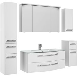 Badm&ouml;bel-Set SAPHIR "Serie 4005, vormontiert, Glaswaschbecken, Spiegelschrank", wei&szlig; (lack polarwei&szlig; hgl, wei&szlig; hgl), Holzwerkstoff, Kastenm&ouml;bel-Sets, Badm&ouml;bel-Set, Badezimmer-Set mit Unterschrank, H&auml;ngeschrank, Hochschrank, T&uuml;rd&auml;mpfer
