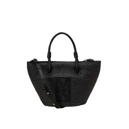 Marc O'Polo Shopper MARC O'POLO "mit edlen Echtleder-Details", Damen, Gr. B/H/T: 34cm x 22cm x 9cm, schwarz, Papierstroh, unifarben, Taschen Shopper