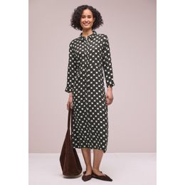 Blusenkleid Street One, Damen, Gr. 36, EURO-Gr&ouml;&szlig;en, espresso braun, Stoff, 100% Viskose, gepunktet, comfort fit Midi, V-Ausschnitt, Manschette, Kleider Blusenkleid, mit Punktemuster