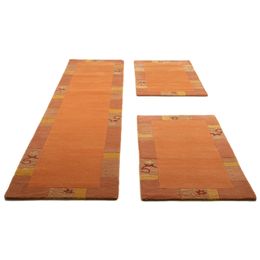 Bettumrandung Theko "Royal Ganges" Gr. 14, orange (terrakotta), H:13mm, Obermaterial: 95% Wolle, 5% Viskose, Bettumrandungen, Bettvorleger, 3-teiliges L&auml;ufer-Set f&uuml;rs Schlafzimmer, 95% Wolle