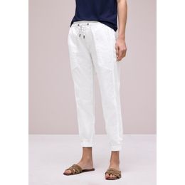 Jogger Pants Street One, Damen, Gr. 40, L&auml;nge 28, wei&szlig;, Web, 97% Baumwolle, 3% Elasthan, unifarben, loose fit kn&ouml;chelfrei, Hosen, aus Baumwolle mit Stretchanteil