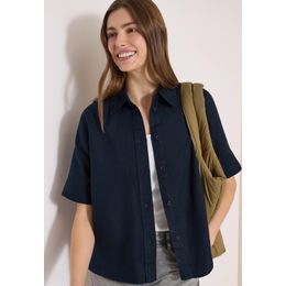 Kurzarmbluse Cecil, Damen, Gr. XL (44), universal blau, Web, 100% Leinen, unifarben, klassisch normal, V-Ausschnitt, abgesteppt, Blusen, aus Leinen