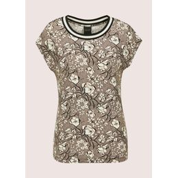 Madeleine Mode Kurzarmshirt MADELEINE "Shirt Kurzarm Shirt mit All-Over-Print", Damen, Gr. 34, wei&szlig; (caramel, wollwei&szlig;, schwarz), Obermaterial: 95% Viskose CV. 5% Elasthan EL., Modern, Shirts, Ringelblende