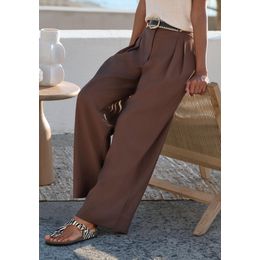 Palazzohose Lascana, Damen, Gr. 34, N-Gr, braun, Web, Obermaterial: 85% Viskose, 11% Polyester, 4% Polyamid, unifarben, figurumspielend lang, Hosen Palazzohose