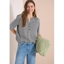 Kurzarmbluse Cecil, Damen, Gr. L (42), palm breeze gr&uuml;n, Stoff, 100% Viskose, gestreift, klassisch normal, Rundhals, normaler Saum, Blusen, im Streifendesign