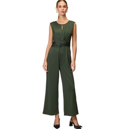 Overall Zero "Damen mit Wickeloptik", Damen, Gr. 38, Normalgr&ouml;&szlig;en, gr&uuml;n (schwarzest gr&uuml;n), Feinstrick, Obermaterial: 5% Elasthan, 95% Polyester, unifarben, figurumspielend, Rundhals, Overalls Overall, R&uuml;schen