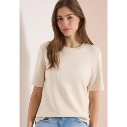 Sweatshirt Cecil, Damen, Gr. L (42), pearl beige, Sweatware, 80% Viskose, 15% Polyester, 5% Elasthan, bedruckt, comfort fit, Rundhals, abgesteppt, Sweatshirts Sweatshirt, Rundhalsausschnitt
