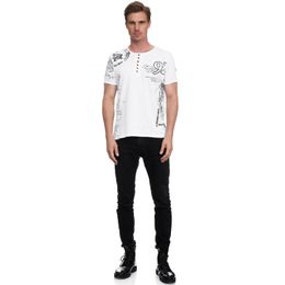 T-Shirt Rusty Neal, Herren, Gr. L, wei&szlig;, 100% Baumwolle, bedruckt, normal, ohne Ausschnitt, Shirts T-Shirt, mit seitlichem Print