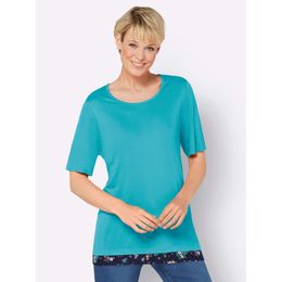2-in-1-Shirt Classic Basics "2-in-1-Shirt", Damen, Gr. 38, blau (t&uuml;rkis), 100% Viskose, gebl&uuml;mt, gemustert, mehrfarbig, Rundhals, Shirts 2-in-1 Shirt