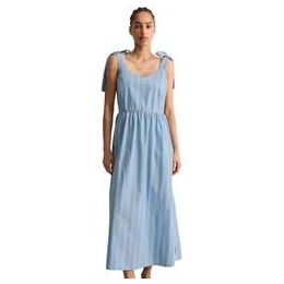 Marc O'Polo Maxikleid MARC O'POLO DENIM "aus Papertouch-Popeline", Damen, Gr. M, Normalgr&ouml;&szlig;en, light blau, Obermaterial: 100% Baumwolle, gestreift, slim fit kurz, V-Ausschnitt, normaler Saum, Kleider Maxikleid