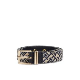 Synthetikg&uuml;rtel Tommy Hilfiger "TH SQUARE", Damen, Gr. 100, space blau, Materialmix, G&uuml;rtel, Jacquard-G&uuml;rtel mit doppelter G&uuml;rtelschlaufe und eckiger Schnalle