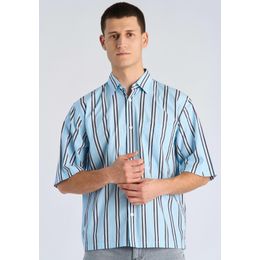 Streifenhemd LINDBERGH, Herren, Gr. L, N-Gr, sky blau, Web, Obermaterial: 100% Baumwolle, gestreift, l&auml;ssig geschnitten h&uuml;ftbedeckend, Rundhals, abgesteppte Kante, Hemden, mit Hemdkragen und Knopfleiste / relaxed fit