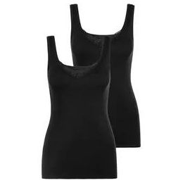 Unterhemd Schiesser "Cotton Essentials", Damen, Gr. 44, N-Gr, schwarz, Feinripp, Obermaterial: 100% Baumwolle, k&ouml;rpernah, Rundhals, Unterhemden Unterhemd, mit zwei unterschiedlichen Batist-Stickerei-Motiven