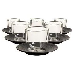 Villeroy & Boch Thermoglas VILLEROY & BOCH "Espressogl&auml;ser mit Untertassen Manufacture Rock 70 ml 6er Set schwarz", schwarz, Trinkgef&auml;&szlig;e