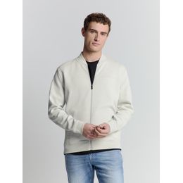 Sweater NO EXCESS "NO EXCESS Jacquard sweatshirt mit Vollrei&szlig;verschluss", Herren, Gr. L, grau (stein), 64% Polyester, 35% Baumwolle, 1% Elasthan, Sweatshirts Sweater