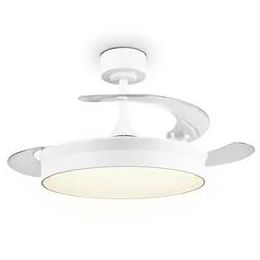 Trio REALITY LEUCHTEN LED Deckenleuchte "KERAVA mit Ventilator, Deckenventilator mit ausklappbaren Fl&uuml;geln 30W", wei&szlig;, 1, &Oslash; 106cm H: 39cm, 1 Stk., Leuchten, &Oslash; 46 - 106 cm (aufgeklappt), 6 Stufen, LED 30W CCT dimmbar Timer, LED Deckenleuchte