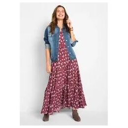 Maxikleid bonprix, Damen, Gr. 38, N-Gr, rot (bordeaux gebl&uuml;mt), Obermaterial: 100% Baumwolle, loose fit, Kleider Maxikleid, aus reiner Baumwolle, Loose Fit, Kurzarm-Design, mit Allover-Muster