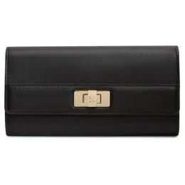 Geldb&ouml;rse Tommy Hilfiger "TH MODERN LARGE FLAP WALLET", Damen, schwarz, Lederimitat, Kleinlederwaren, Damen Portemonnaie, Geldbeute mit goldfarbenen Accessoires