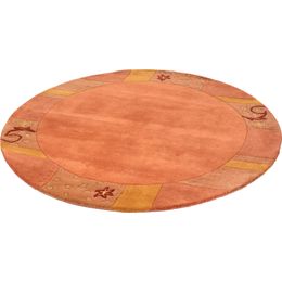 Wollteppich Theko "Royal Ganges" Gr. 10, orange (terrakotta), H:13mm &Oslash;:150cm, Viskose, Wolle, Teppiche, 95% Wolle, mit Bord&uuml;re, ideal im Wohnzimmer & Schlafzimmer