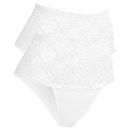 Shapingslip bonprix, Damen, Gr. 50, 2 Stk., wei&szlig;, Obermaterial: 80% Polyamid, 20% Elasthan. Netzfutter: 84% Polyamid, 16% Elasthan. Spitze: 92% Polyamid, 8% Elasthan, unifarben, Unterhosen, mit Spitze, mit Netzfutter, eng anliegende Passform, 2er Pack