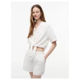 Tommy Hilfiger Kurzarmbluse TOMMY JEANS "TJW TEXTURED TIE FRONT SS SHIRT", Damen, Gr. XL (46), ecru, Web, Obermaterial: 100% Baumwolle, unifarben, taillenlang, V-Ausschnitt, Blusen, Baumwolle, Brusttasche, Saum zum Knoten