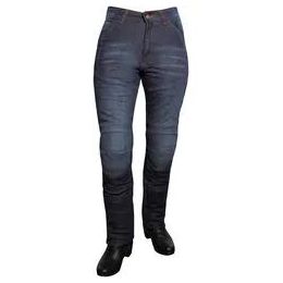 Roleff Racewear Motorradhose ROLEFF "Aramid Damen-Motorradjeans" Gr. 33, blau (jeansblau, ro185), Hosen, Damen, 33, N-Gr, Obermaterial: 100% Baumwolle. Innenfutter: 100% Aramid, mit Knie- und H&uuml;ftpolsterung