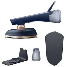 Philips Dampfb&uuml;geleisen "GC215/20 OneTurn 2-in-1 B&uuml;geleisen & Steamer, SoftBoard & Dock inkl.", dunkelblau, gold, B:12cm H:17cm T:34cm, B&uuml;geleisen, 1800 W, SteamGlide Plus, 200ml+300ml Wasserbeh&auml;lter u. 90 g Dampfsto&szlig;, Dampfb&uuml;geleisen