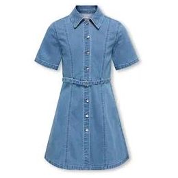 Jeanskleid KIDS Only "KOGNOA SS BELTED DNM DRESS YOR", M&auml;dchen, Gr. 146, N-Gr, medium blau denim, Denim/Jeans, Obermaterial: 98% Baumwolle, 2% Elasthan, unifarben, figurumspielend kniefrei, Kleider, mit abnehmbarem G&uuml;rtel
