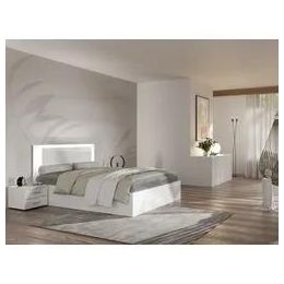 Bett Home Affaire "LANDERY Bettgestell 160x200 cm, Kopfteil mit Beleuchtung", wei&szlig; hochgl&auml;nzend, B:166,6cm H:100cm L:204,4cm, Betten, Bett, ohne Lattenrost, Bettkasten und Matratze, Breite 160 cm