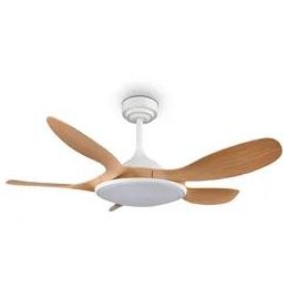 Trio REALITY LEUCHTEN LED Deckenleuchte "FLEN mit Ventilator, gro&szlig;er Deckenventilator &Oslash; 108cm mit 24W LED CCT", holzfarben, wei&szlig;, 1, &Oslash; 108cm H: 43cm, 1 Stk., Leuchten, Fernbedienung 6 Geschwindigkeiten Timer Vor- & R&uuml;cklauf dimmbar, LED Deckenleuchte