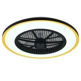 Trio REALITY LEUCHTEN LED Deckenleuchte "VARPULA mit Ventilator, oszillierender Deckenventilator +Licht 28W LED", schwarz, gold, 1, &Oslash; 55cm H: 20cm, 1 Stk., Leuchten, 6 Stufen Ventilator, CCT LED dimmbar Fernbedienung Schirm schwarz-gold, LED Deckenleuchte