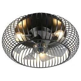 Trio REALITY LEUCHTEN Deckenleuchte "JOHANNA mit Ventilator, gro&szlig;er Deckenventilator mit Licht &Oslash; 61cm", schwarz matt, 3, &Oslash; 61cm H: 25,5cm, 1 Stk., Leuchten, exkl 3x E27 Leuchtmittel, &Oslash; 61cm H&ouml;he 25,5cm, Vor- & R&uuml;cklauf Funktion, Deckenleuchte