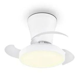 Trio REALITY LEUCHTEN LED Deckenleuchte "MOSS mit Ventilator, Deckenventilator mit ausklappbaren Fl&uuml;geln 10W", wei&szlig;, 1, &Oslash; 41cm H: 20cm, 1 Stk., Leuchten, &Oslash; 22 - 41 cm (aufgeklappt), 6 Stufen, LED 13W CCT dimmbar Timer Fernb., LED Deckenleuchte