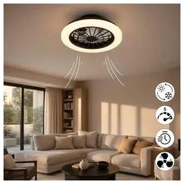 Hanseatic LED Deckenleuchte "DLVO69222RS, Deckenventilator mit Licht &Oslash; 38cm, inkl Fernbedienung", schwarz matt, wei&szlig;, 1, &Oslash; 38,5cm H: 14cm, 1 Stk., Leuchten, Ventilator mit 5 Stufen, Vor- & R&uuml;cklauf, LED mit CCT Timer Nachtlicht, LED Deckenleuchte