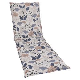 Liegenauflage, Blau, Beige, Textil, Floral, F&uuml;llung: Schaumstoff, Vlies, 60x6x190 cm, Oeko-Tex&reg; Standard 100, pflegeleicht, hochwertige Qualit&auml;t, langlebig, f&uuml;r den Au&szlig;enbereich geeignet, mittels B&auml;ndern zu befestigen, Gurtband befestigen, Outdoor-Kissen, Liegenauflagen
