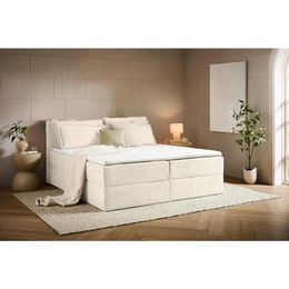 Chameo Boxbett, Beige, Kunststoff, H3, H&ouml;he ca. 25 cm, 160x200 cm, Bettkasten, gepolstertes Kopfteil, Topper durchgehend, in verschiedenen Gr&ouml;&szlig;en erh&auml;ltlich, Matratze geteilt, Schlafzimmer, Betten, Doppelbetten