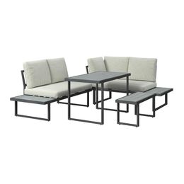 Ambia Garden Dining-Loungeset, Anthrazit, Grau, Metall, Kunststoff, Textil, 4-teilig, F&uuml;llung: Schaumstoff,Polyester,Polyester, L-Form, UV-best&auml;ndig, Loungem&ouml;bel, Gartenlounge-Sets