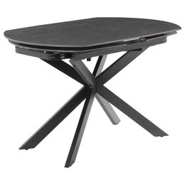 CARRYHOME Esstisch, Grau, Schwarz, Metall, Stein, Holzwerkstoff, oval, Flachrohr, 180x90x120 cm, ausziehbar, Esszimmer, Tische, Esstische, Esstische oval