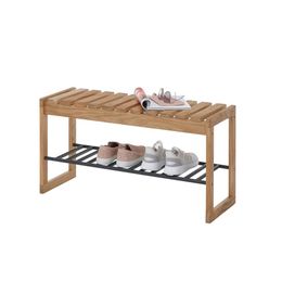 Mid.you Garderobenbank, Natur, Schwarz, Holz, Metall, Eiche, massiv, 1-Sitzer, 88x45x30 cm, Garderobe, Garderobenb&auml;nke
