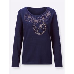 WITT Damen Langarm-Pullover mit Zier-Kettchen am Ausschnitt, marine, Gr&ouml;&szlig;e 50