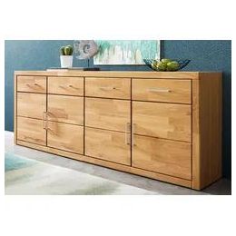 Sideboard OTTO HOME "Trondheim,200 cm breit,42 cm tief, Fronten Holzmassiv, Metallgriffe", braun (eiche teilmassiv), B:200cm H:80cm T:42cm, Holz teilmassiv, Sideboards, Sideboard, Korpus aus Holzwerkstoff,4 T&uuml;ren, 4 Schubladen, insgesamt 8 F&auml;cher