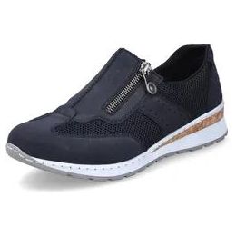 Slip-On Sneaker Rieker, Damen, Gr. 40, blau (dunkelblau), Lederimitat, Textil, Schuhe Sneaker, Slipper, Schlupfschuh, Freizeitschuh im Materialmix, Topseller